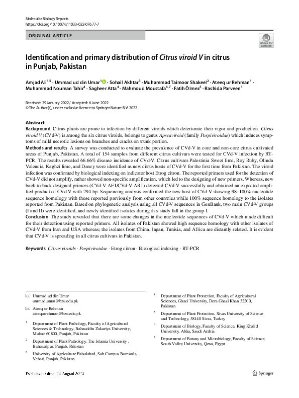 (PDF) Identification and primary distribution of Citrus viroid V in ...