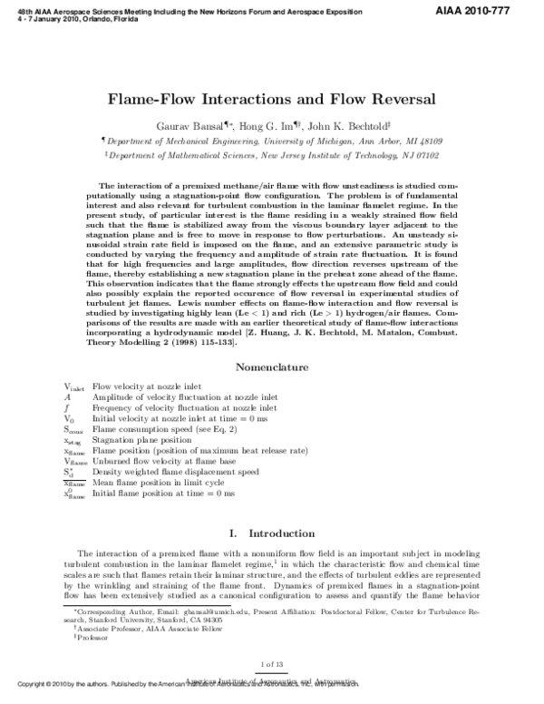 (PDF) Flame-flow interactions and flow reversal