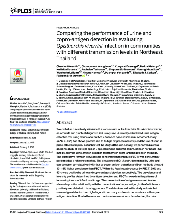 (PDF) Comparing the performance of urine and copro-antigen detection in evaluating Opisthorchis ...
