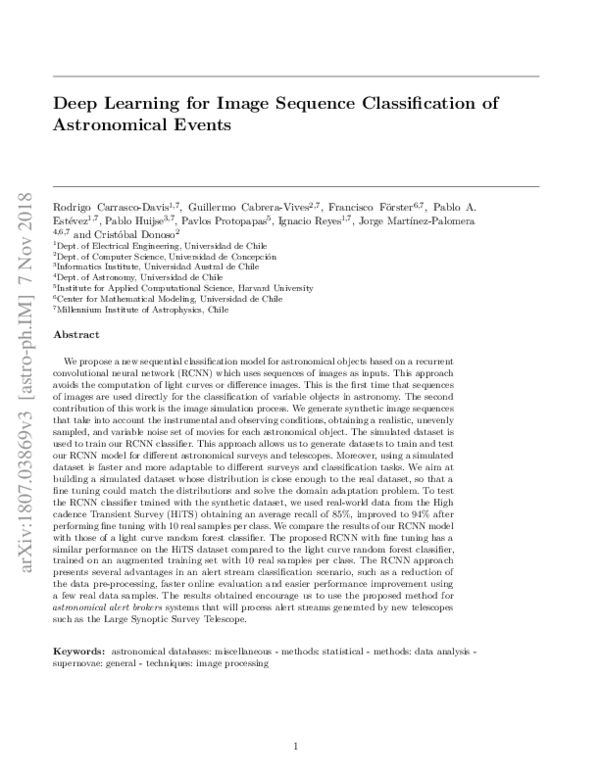 (PDF) Deep Learning for Image Sequence Classification of Astronomical ...