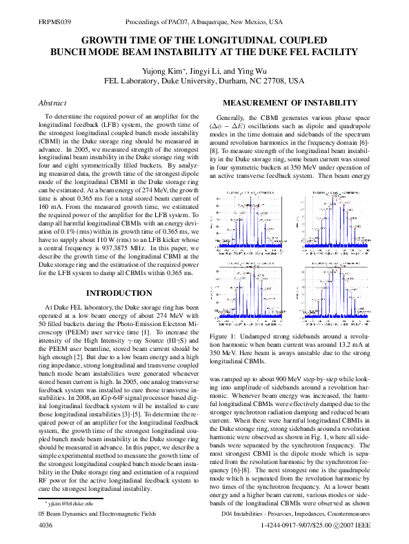 (PDF) Growth time of the longitudinal coupled bunch mode beam instability at the Duke FEL ...