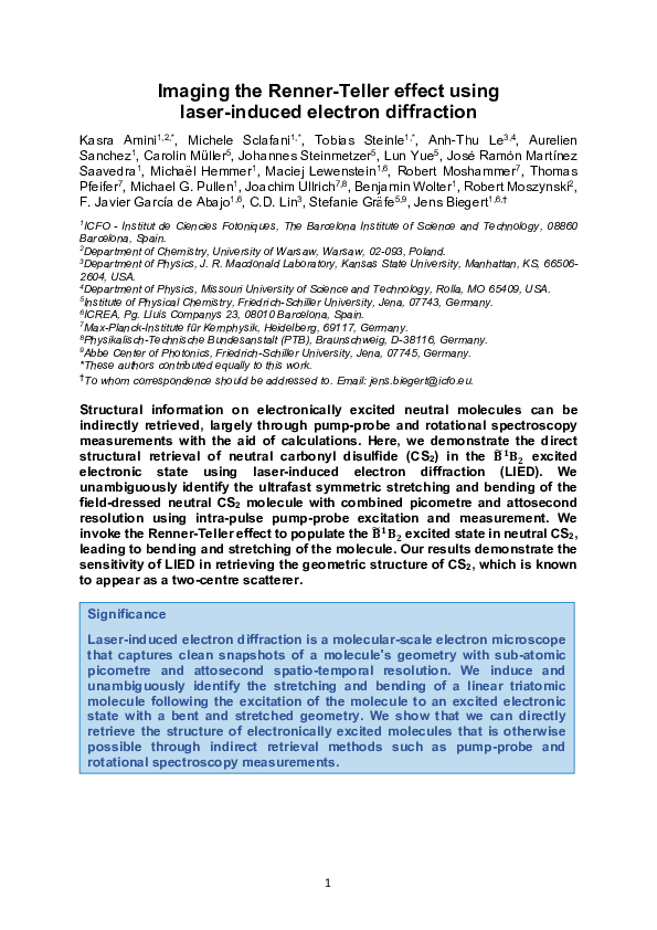Pdf Imaging The Renner Teller Effect Using Laser Induced Electron Diffraction Jens Biegert