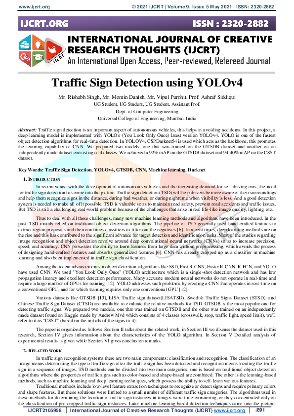 Pdf Traffic Sign Detection Using Yolov4