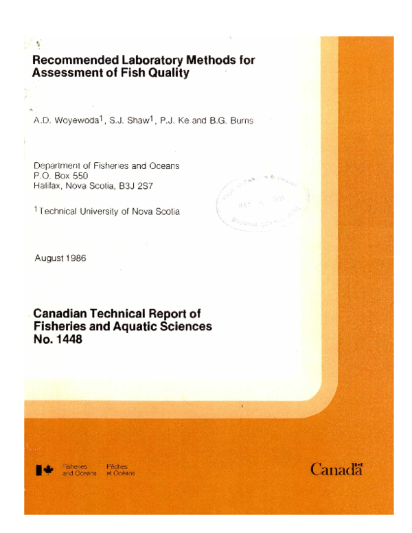 (PDF) Recommended Laboratory Methods for Assessment of Fish Quality