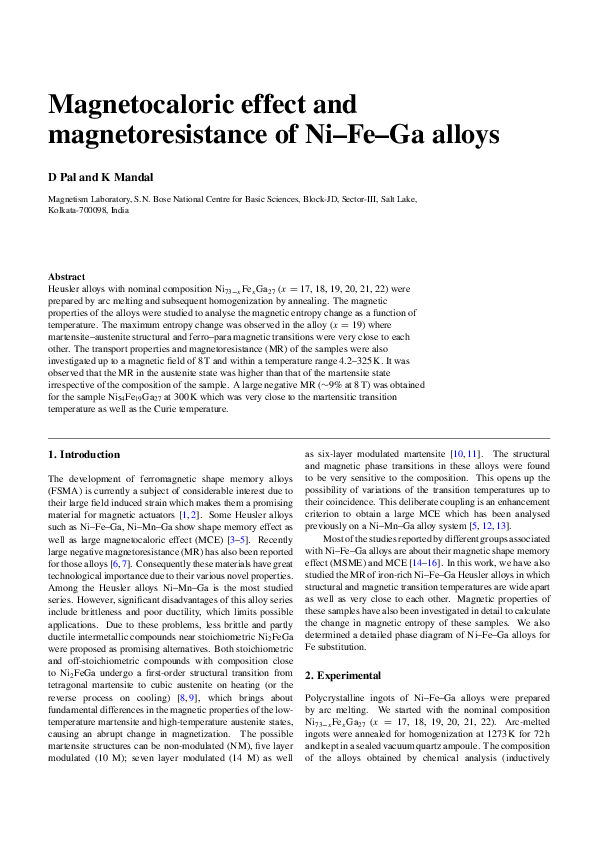 (PDF) Magnetocaloric effect and magnetoresistance of Ni–Fe–Ga alloys