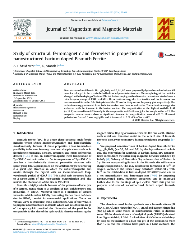 (PDF) Study of structural, ferromagnetic and ferroelectric properties of nanostructured barium ...