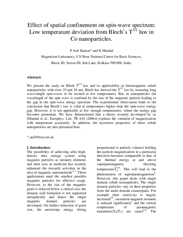 (PDF) Effect of spatial confinement on spin-wave spectrum: Low ...