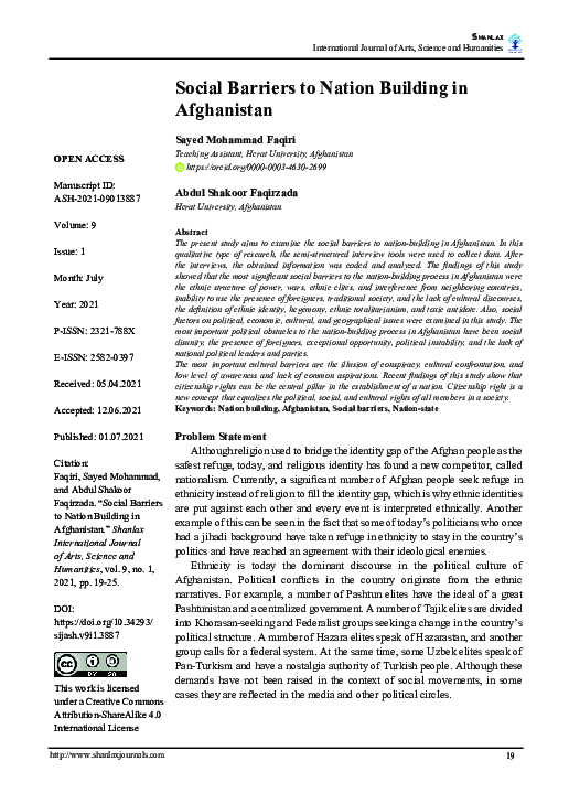 (PDF) Social Barriers to Nation Building in Afghanistan