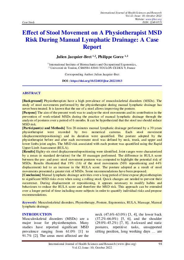 (PDF) Effect of Stool Movement on A Physiotherapist MSD Risk During ...