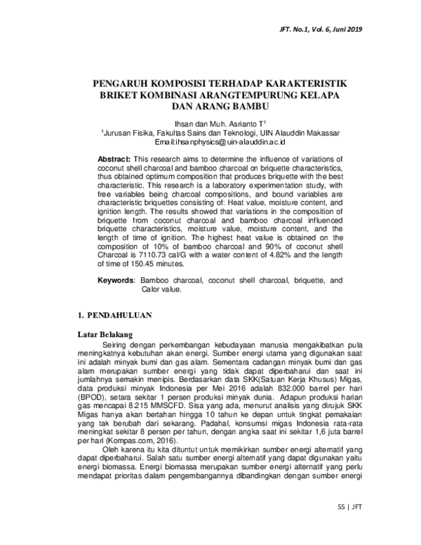 (PDF) Pengaruh Komposisi Terhadap Karakteristik Briket Kombinasi Arang Tempurung Kelapa Dan ...