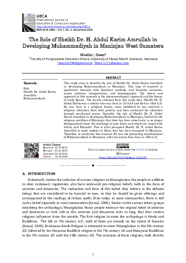 (PDF) The Role of Sheikh Dr. H. Abdul Karim Amrullah in Developing ...