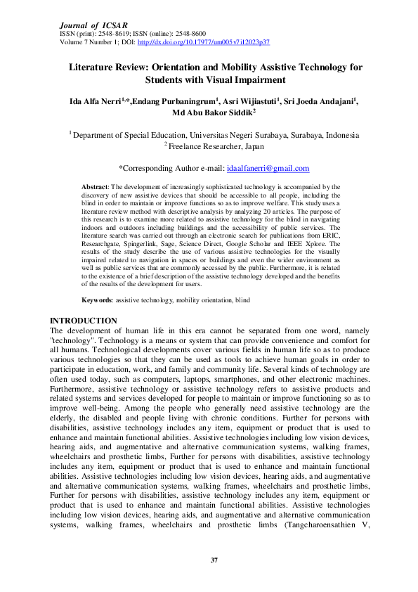 (PDF) Literature Review: Orientation and Mobility Assistive Technology for Students with Visual ...