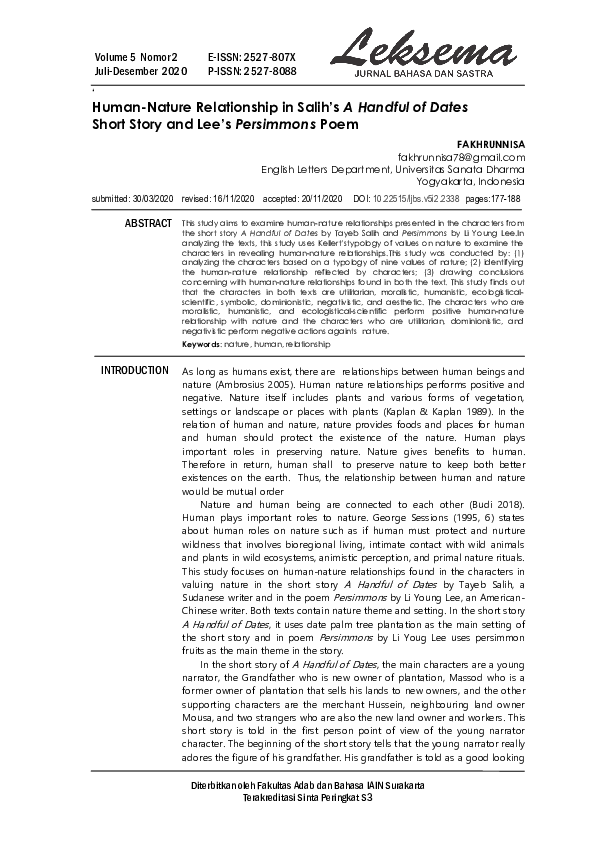(PDF) Human-Nature Relationship in Salih's 'A Handful of Dates' Short ...