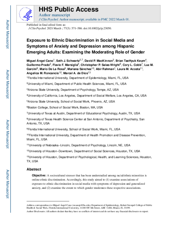 (PDF) Exposure to ethnic discrimination in social media and symptoms of ...