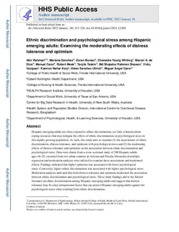 (PDF) Ethnic discrimination and psychological stress among Hispanic ...