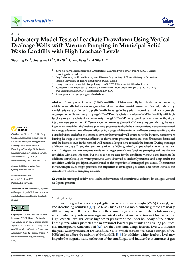 (PDF) Laboratory Model Tests of Leachate Drawdown Using Vertical ...