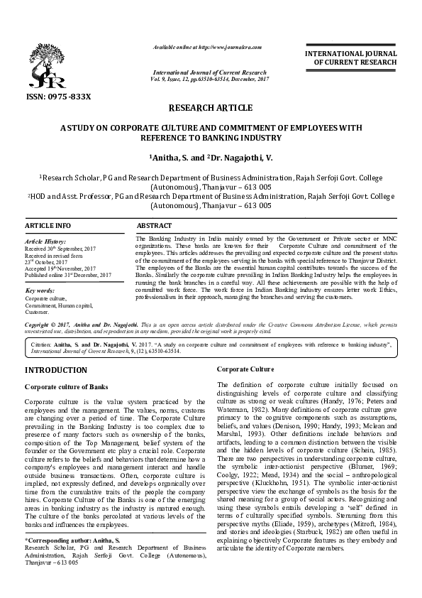 (PDF) A STUDY ON CORPORATE CULTURE AND COMMITMENT OF EMPLOYEES WITH ...