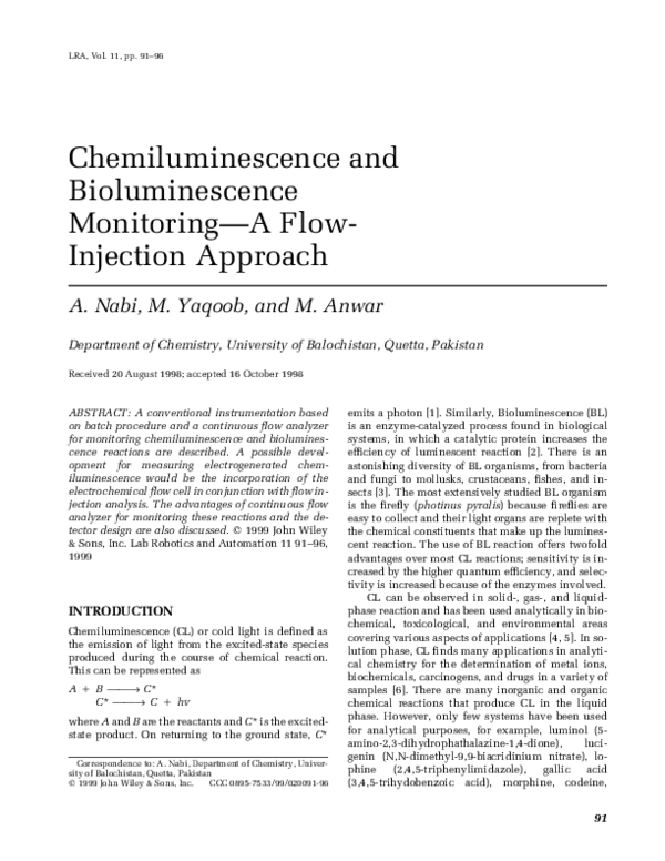 (PDF) Chemiluminescence and bioluminescence monitoring—A flow‐injection approach