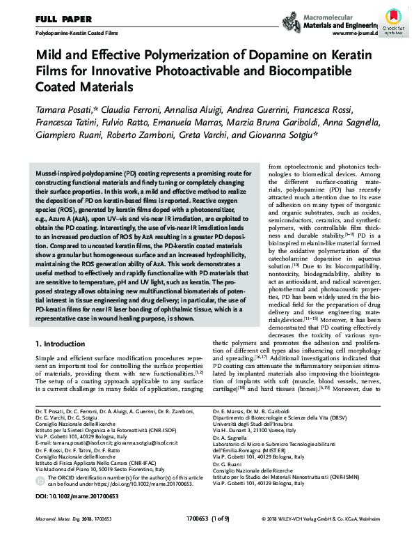 (PDF) Mild and Effective Polymerization of Dopamine on Keratin Films ...