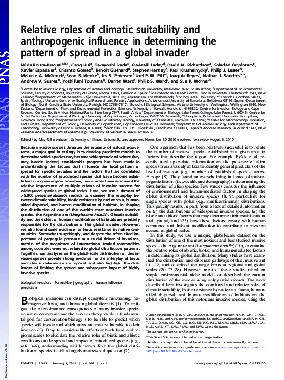 (PDF) Relative roles of climatic suitability and anthropogenic influence in determining the ...