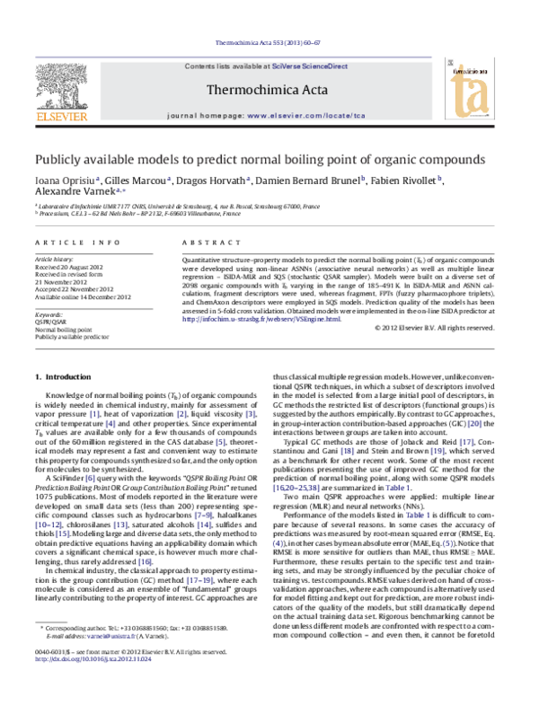 (PDF) Publicly available models to predict normal boiling point of organic compounds