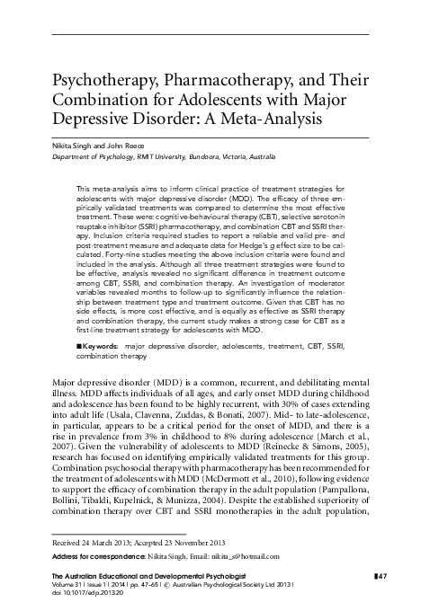 (PDF) Psychotherapy, Pharmacotherapy, and Their Combination for ...