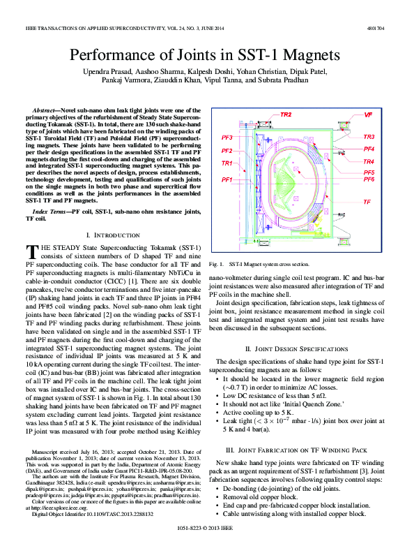 (PDF) Performance of Joints in SST-1 Magnets
