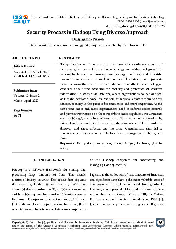 (PDF) Security Process in Hadoop Using Diverse Approach