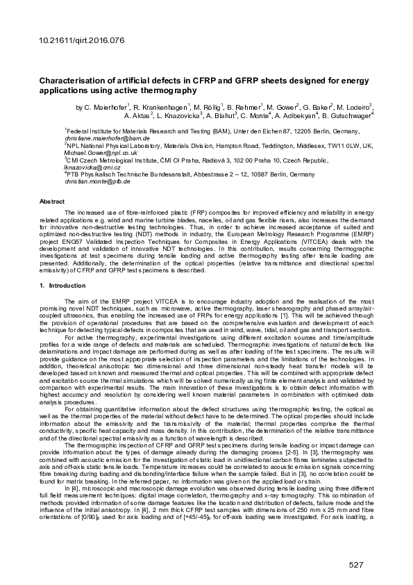 Pdf Characterisation Of Artificial Defects In Cfrp And Gfrp Sheets Designed For Energy