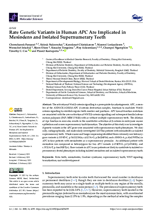(PDF) Rare Genetic Variants in Human APC Are Implicated in Mesiodens ...