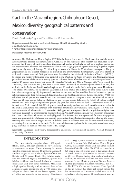(PDF) Cacti in the Mazapil Region, Chihuahuan Desert, Mexico: Diversity ...