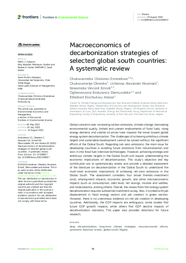 (PDF) Macroeconomics of decarbonization strategies of selected global ...