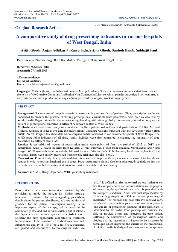 (PDF) A comparative study of drug prescribing indicators in various ...