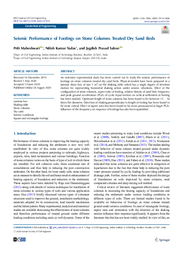 (PDF) Seismic Performance of Footings on Stone Columns Treated Dry Sand ...