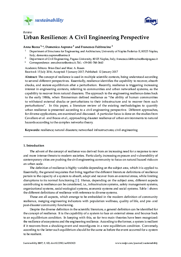 (PDF) Urban Resilience: A Civil Engineering Perspective