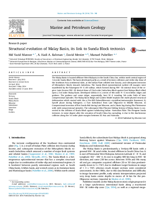 (PDF) Structural evolution of Malay Basin, its link to Sunda Block ...