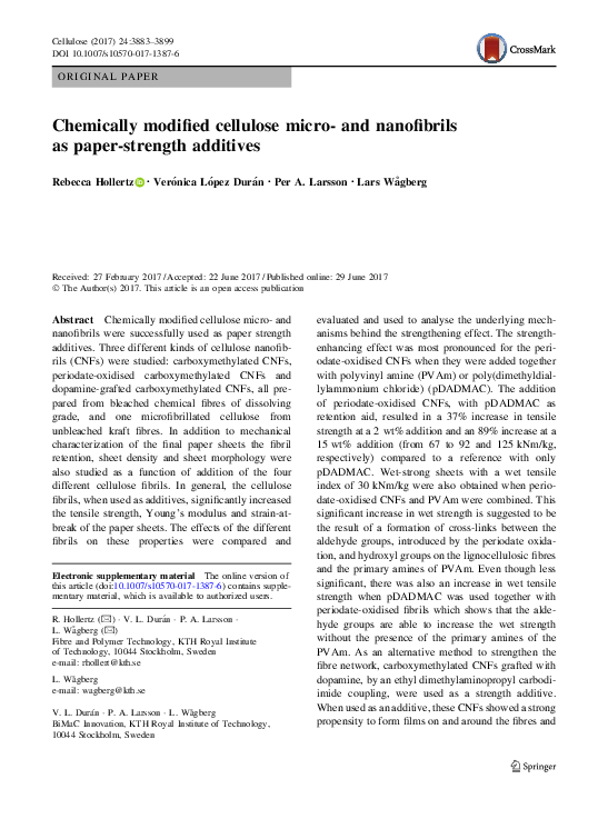 (PDF) Chemically modified cellulose micro- and nanofibrils as paper ...