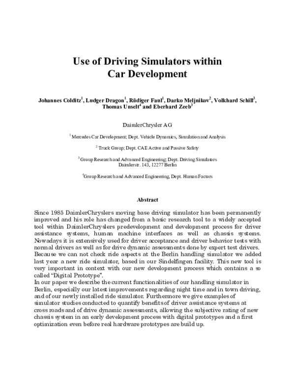 (PDF) Use of Driving Simulators within Car Development