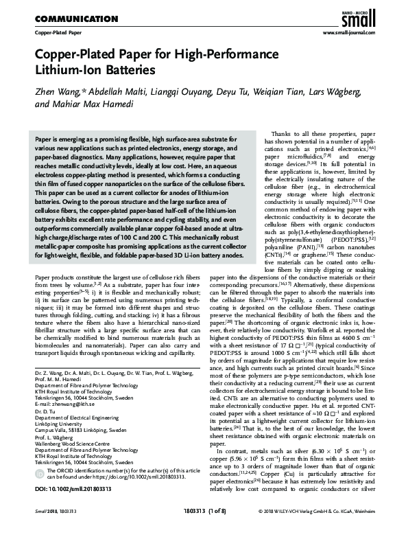 (PDF) Copper-Plated Paper for High-Performance Lithium-Ion Batteries
