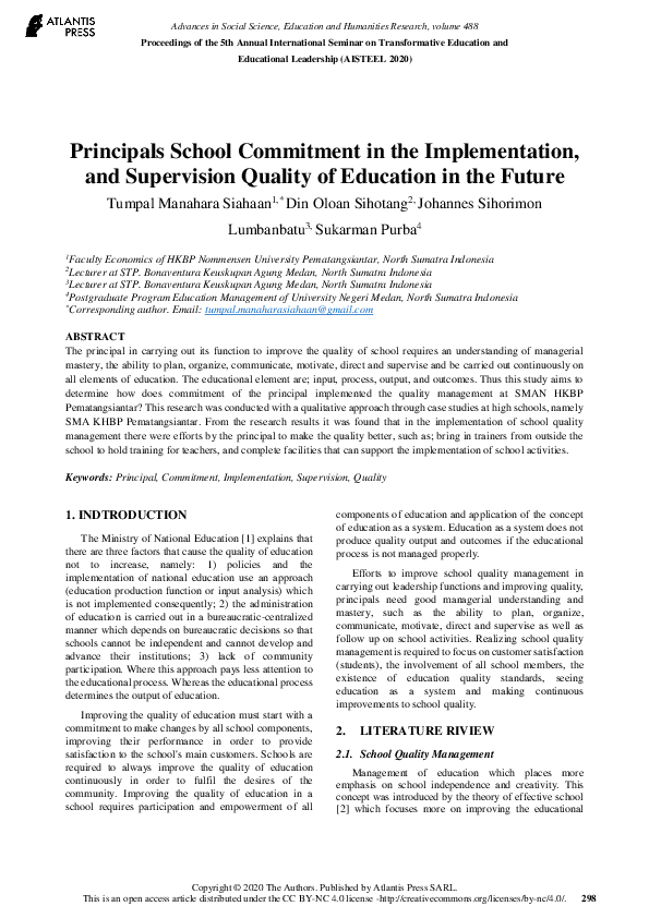 (PDF) Principals School Commitment in the Implementation, and Supervision Quality of Education ...