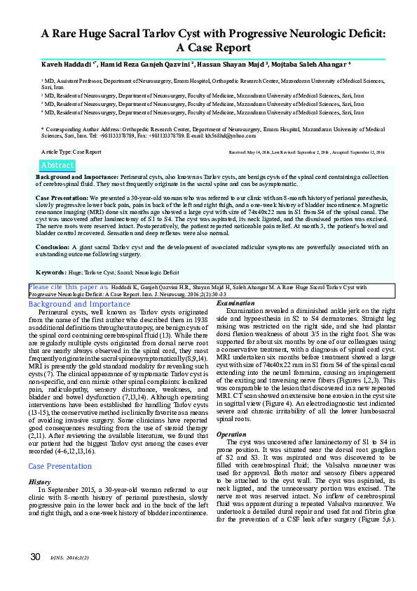 (PDF) A Rare Huge Sacral Tarlov Cyst with Progressive Neurologic ...