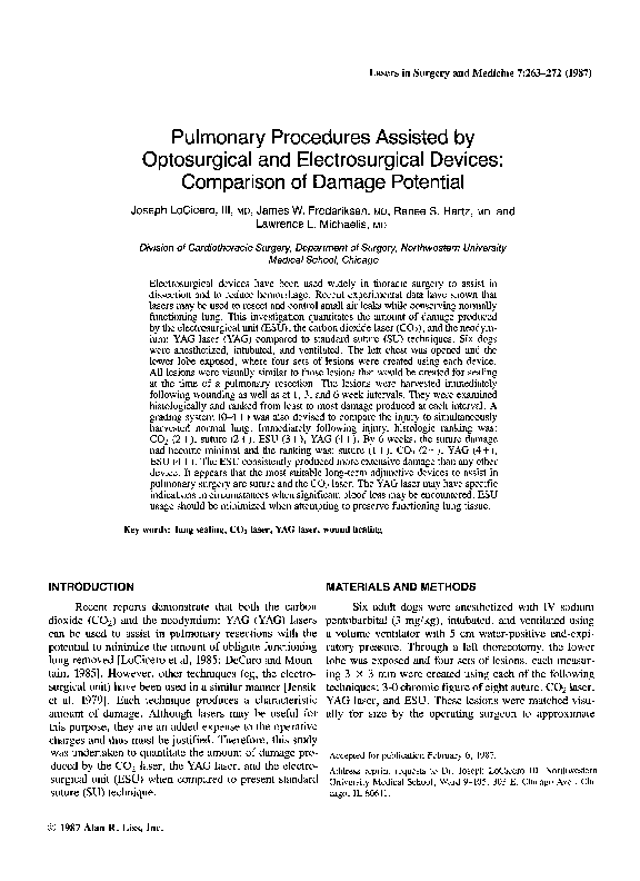 (PDF) Pulmonary procedures assisted by optosurgical and electrosurgical devices: Comparison of ...