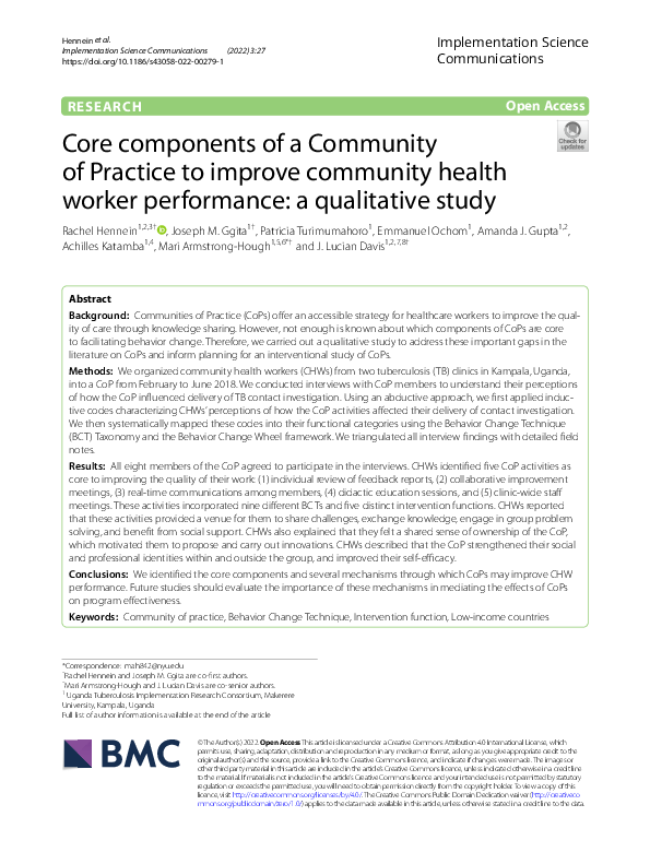 (PDF) Core components of a Community of Practice to improve community ...