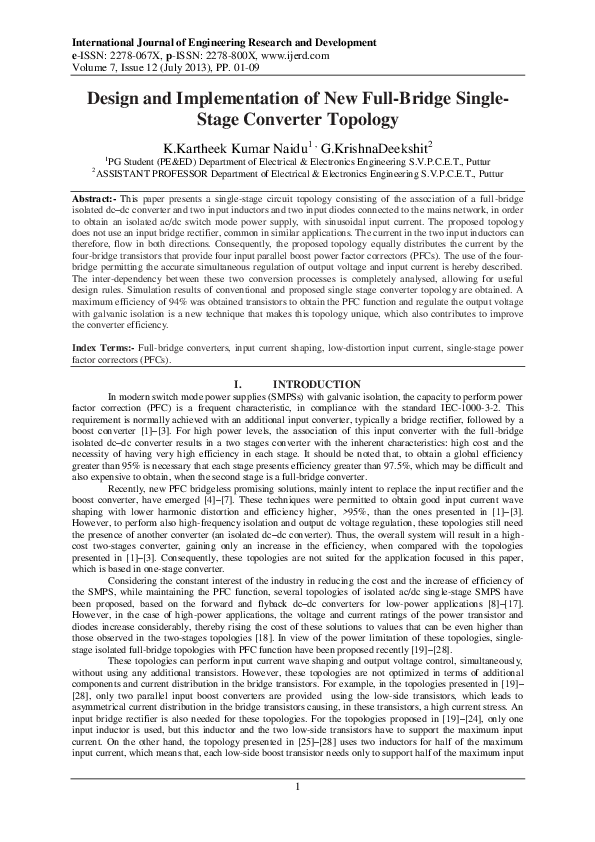 (PDF) Design and Implementation of New Full-Bridge Single-Stage Converter Topology | Kartheek ...