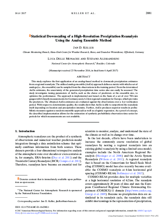 Pdf Statistical Downscaling Of A High Resolution Precipitation