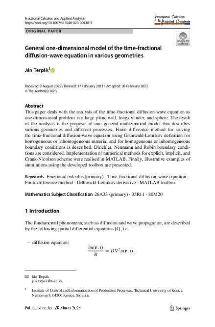 Pdf General One Dimensional Model Of The Time Fractional Diffusion Wave Equation In Various