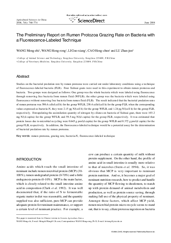 (PDF) The Preliminary Report on Rumen Protozoa Grazing Rate on Bacteria ...