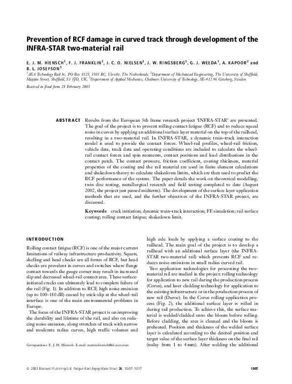 (PDF) Prevention of RCF damage in curved track through development of ...