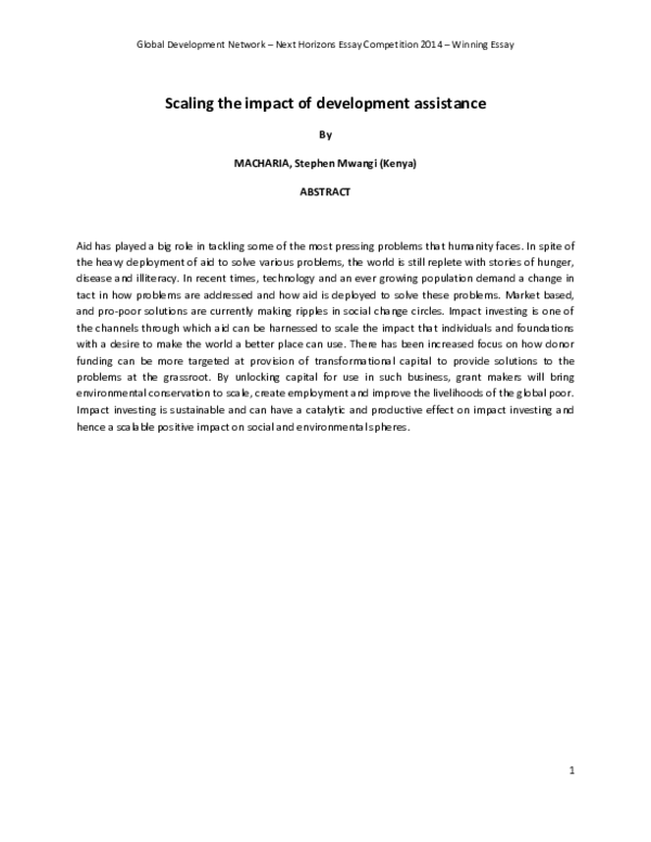 (PDF) Scaling the impact of development assistance