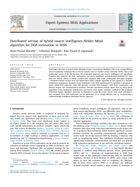 (PDF) Distributed version of hybrid swarm intelligence-Nelder Mead algorithm for DOA estimation ...